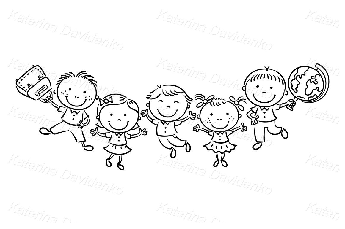 Happy Kid Cartoon Black And White