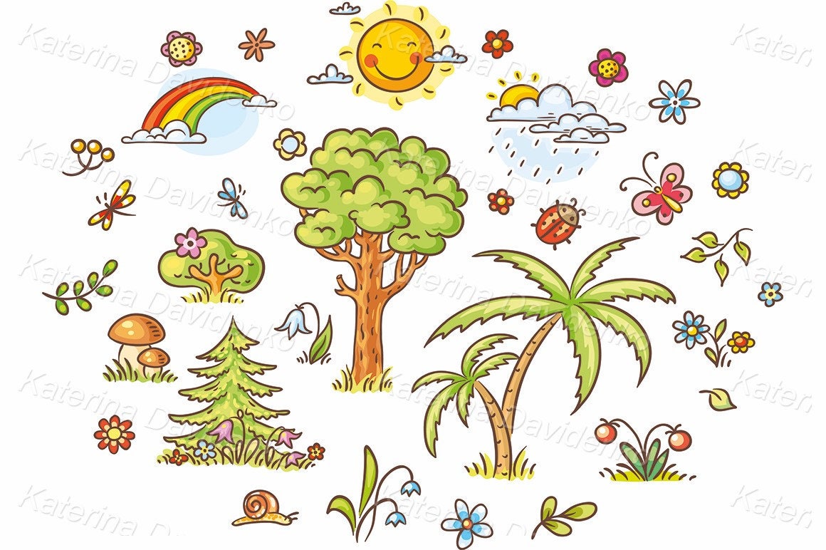 Nature Clip Art Images Buy Cartoon Nature Clip Art Set With Trees,