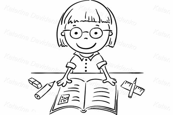 Children Doing Homework Clipart Black