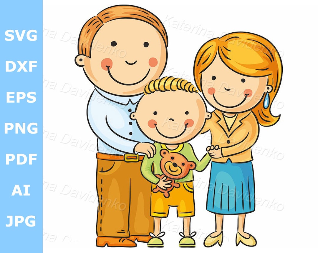 Family Clipart. Cartoon Parents With Child Standing Together. Family ...
