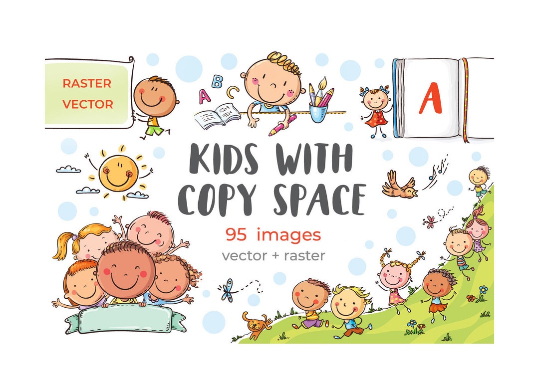 Cartoon Kids Clipart Bundle. Children With Signs, Kids With Placard ...