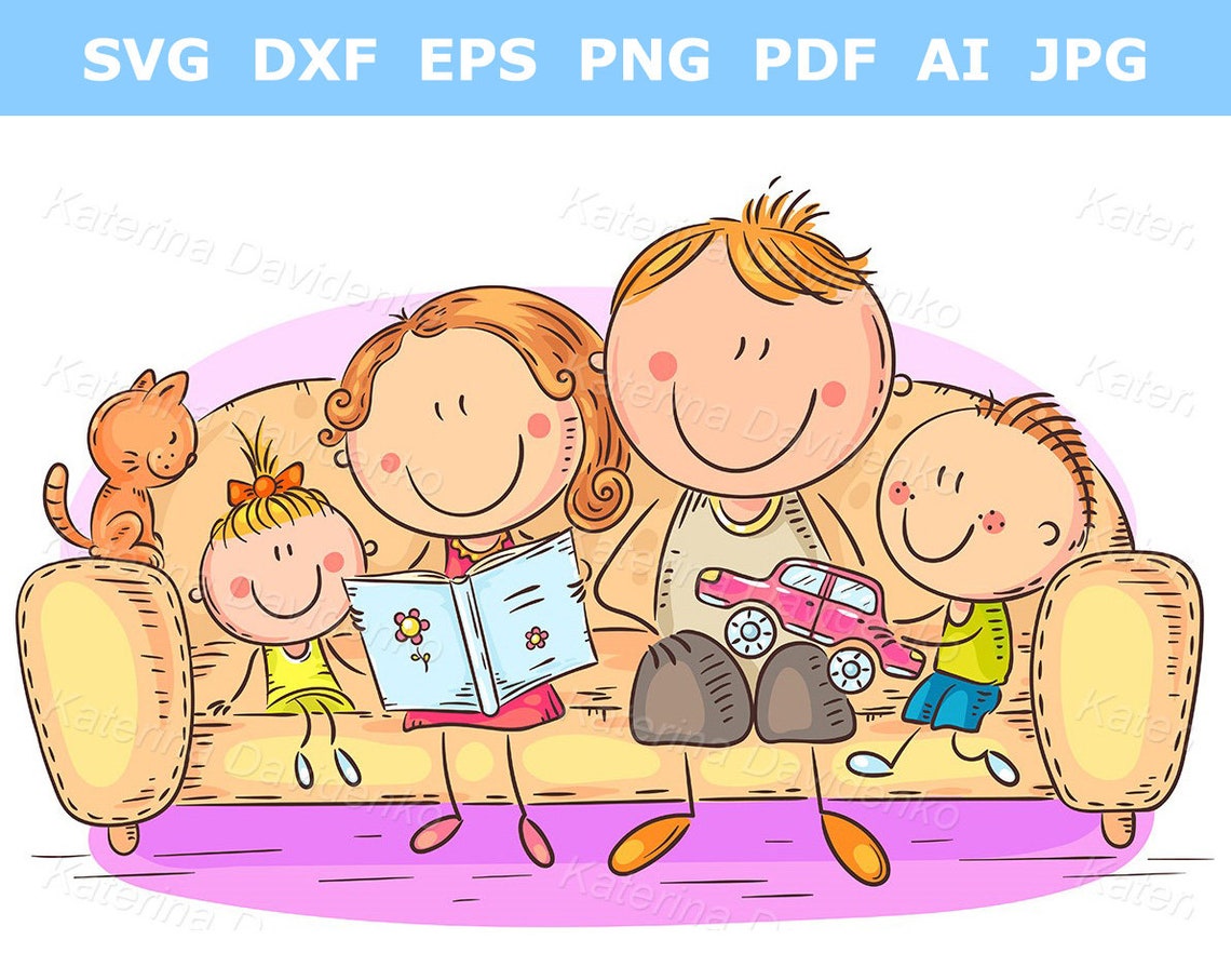 Cartoon Happy Family Clipart Doodle Family With Two Children - Etsy