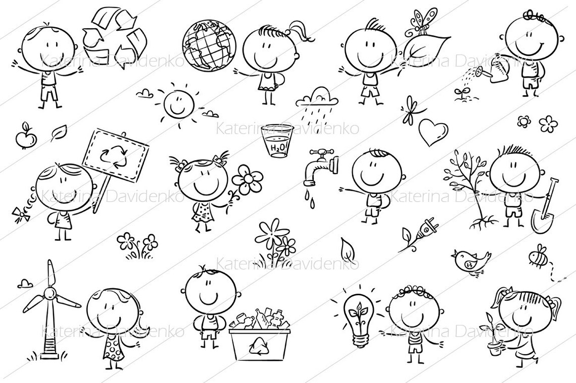Eco Kids Clipart Set. Environmental Children Cartoon. Recycling Earth ...