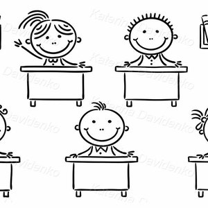 Cartoon School Kids in the Classroom at the Lesson, School Children at ...