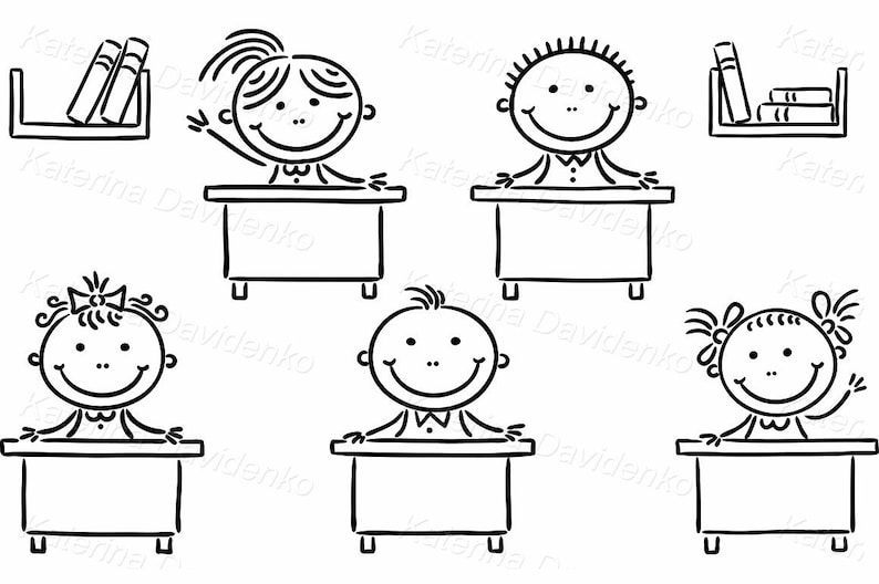 Cartoon School Kids in the Classroom at the Lesson Stick - Etsy