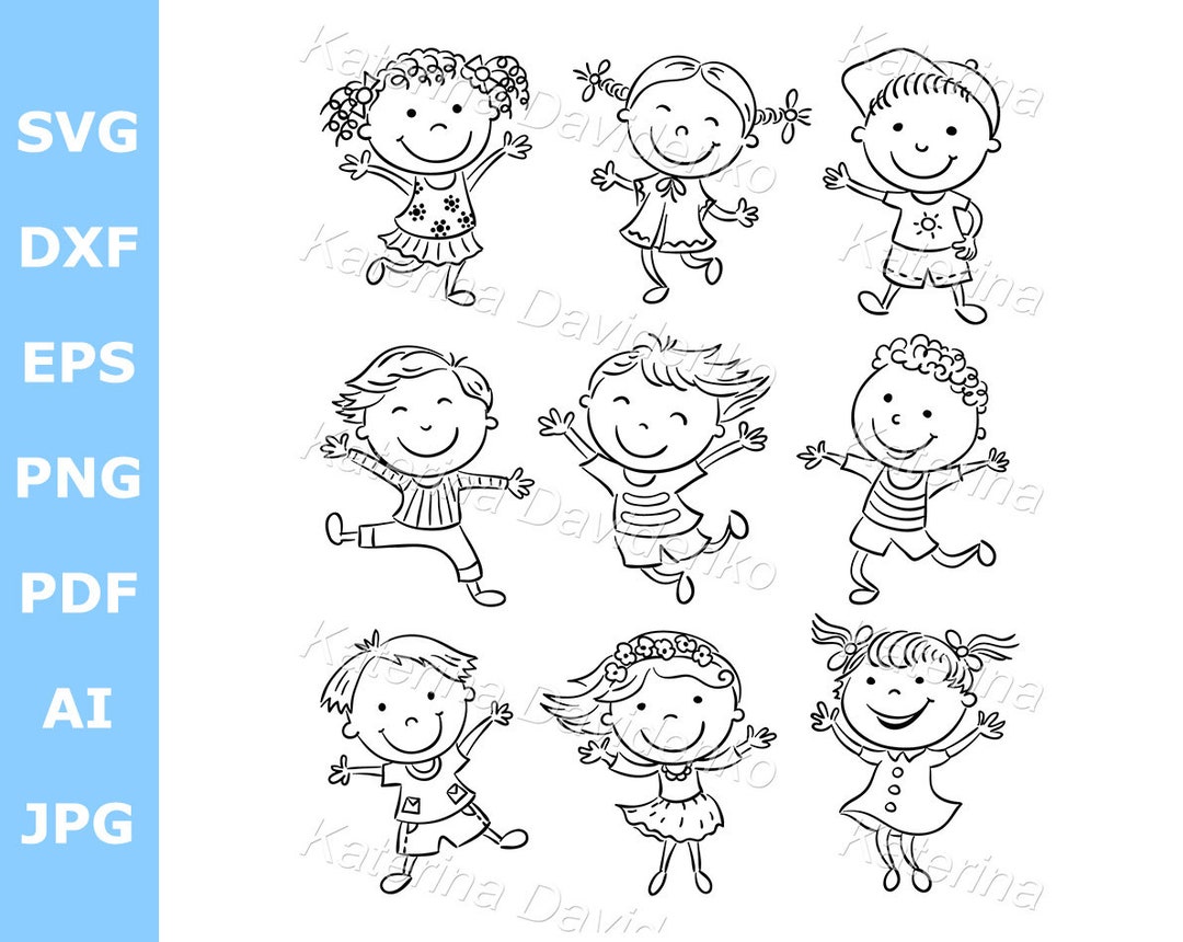 Cartoon Kids Clipart, SVG PNG PDF, Children Clipart - Nine Happy Kids ...