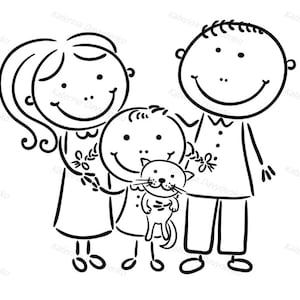 Cartoon Family Clipart. Happy Doodle Family With Child Standing in a ...