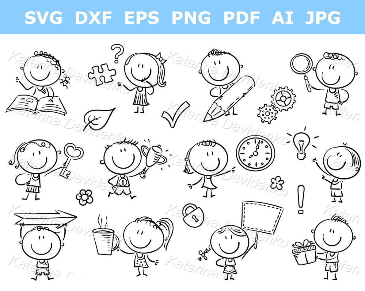 Stick Figures PDF File Kids With Symbols Clipart Set - Etsy UK