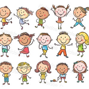 Hand Drawn Cartoon Chilren Doodle Cute Happy Kids Image Clipart Set - Etsy