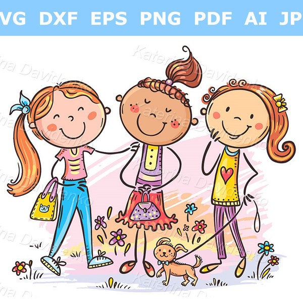 Cartoon Teen Girls Clipart - Etsy