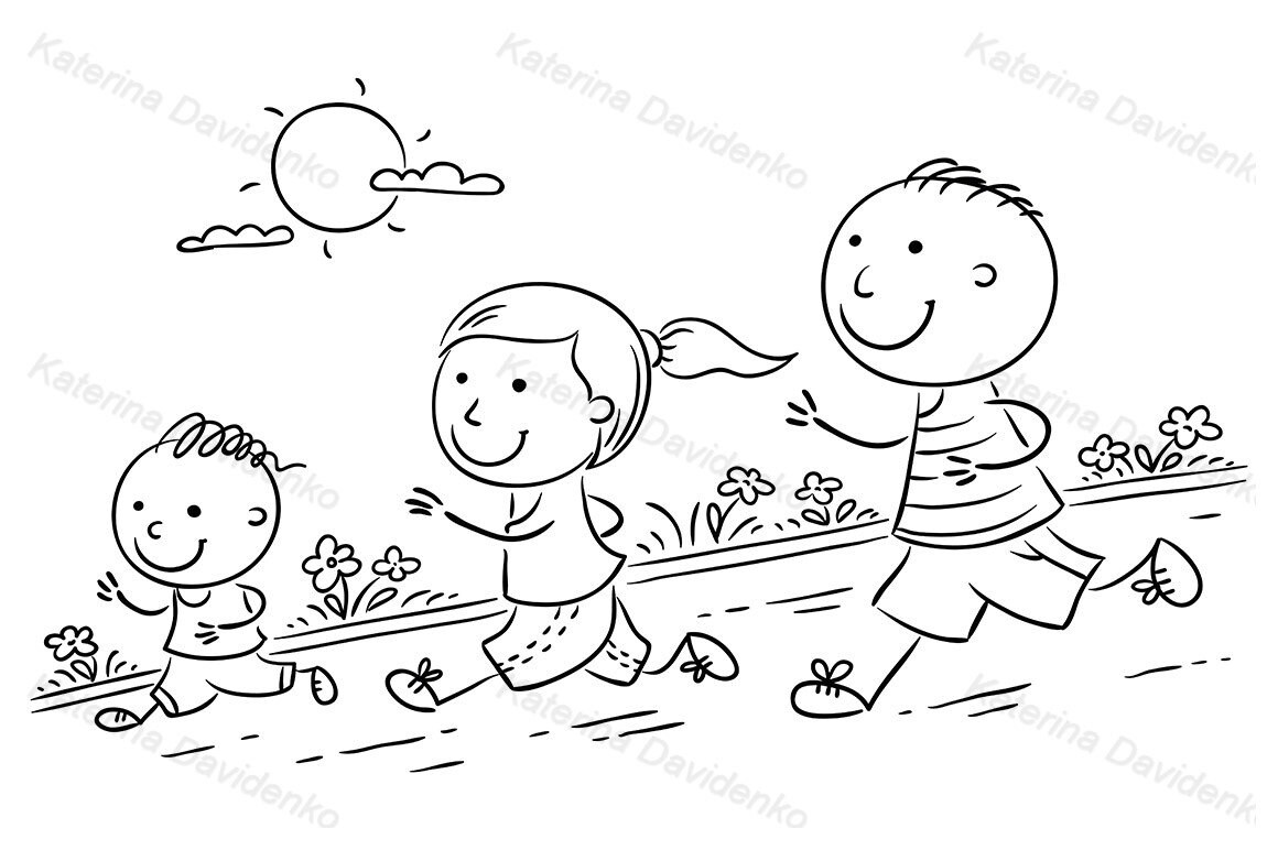Doodle Family Sport Activity Clipart. Cartoon Family Running Outdoor ...