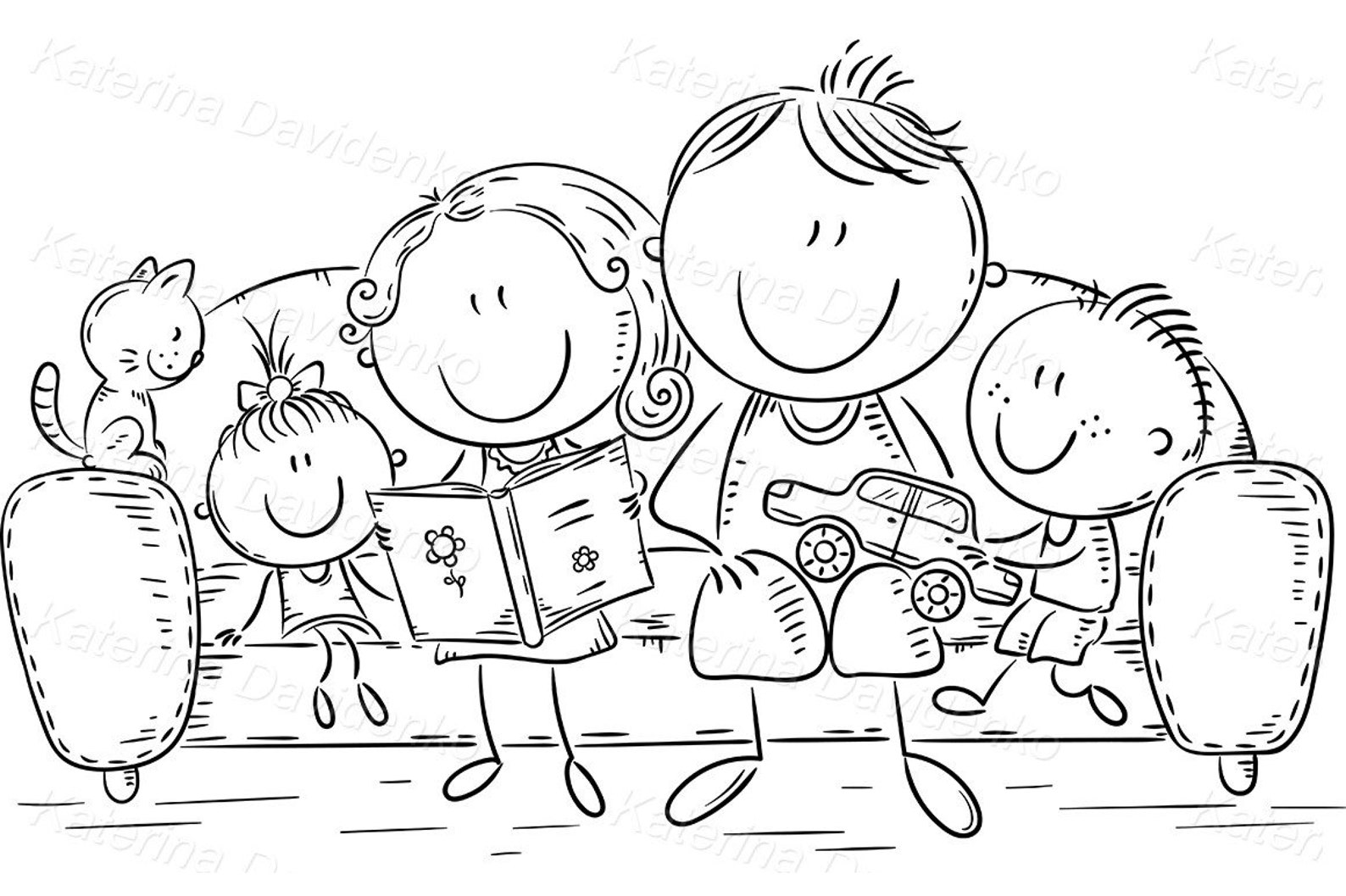 Cartoon Happy Family Clipart Doodle Family With Two Children - Etsy