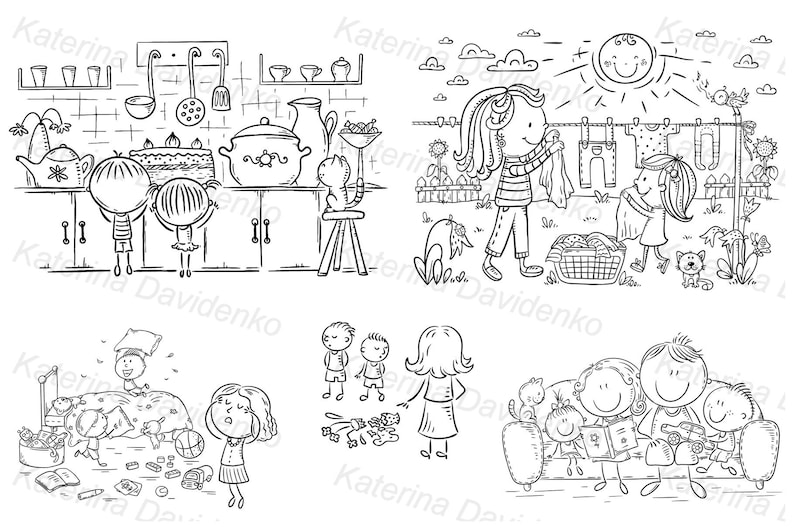 Cartoon Doodle Family Clip Art Bundle Family Life Scenes - Etsy