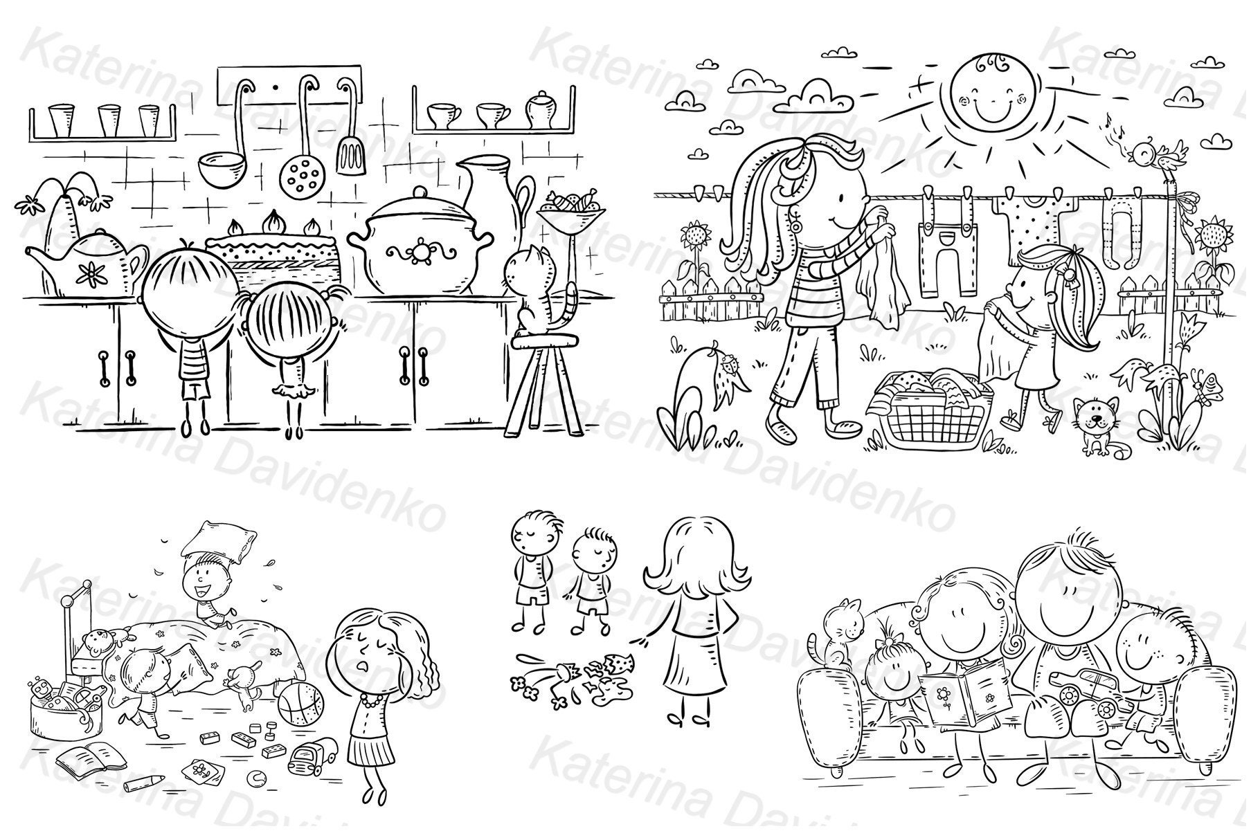 Cartoon Doodle Family Clip Art Bundle Family Life Scenes - Etsy