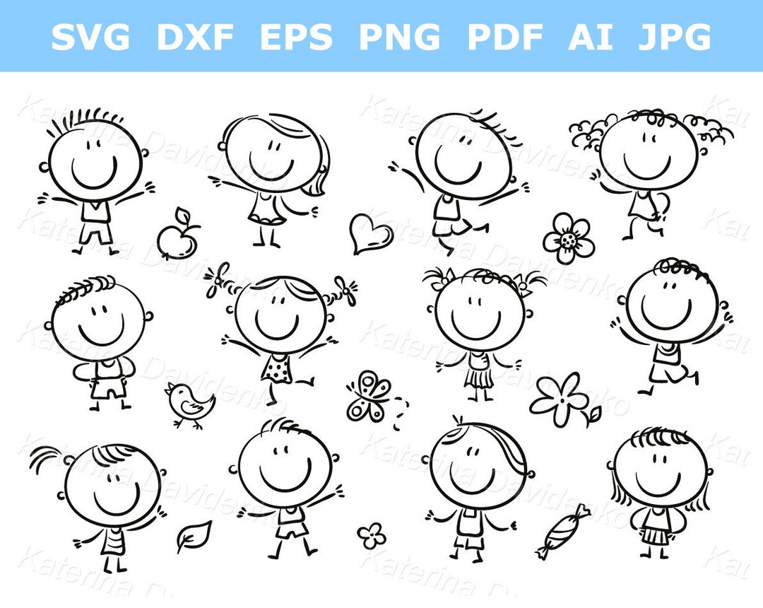 Stick Children Svg Set, Stick Kids Cut Files, Stick Figure Cut Files ...