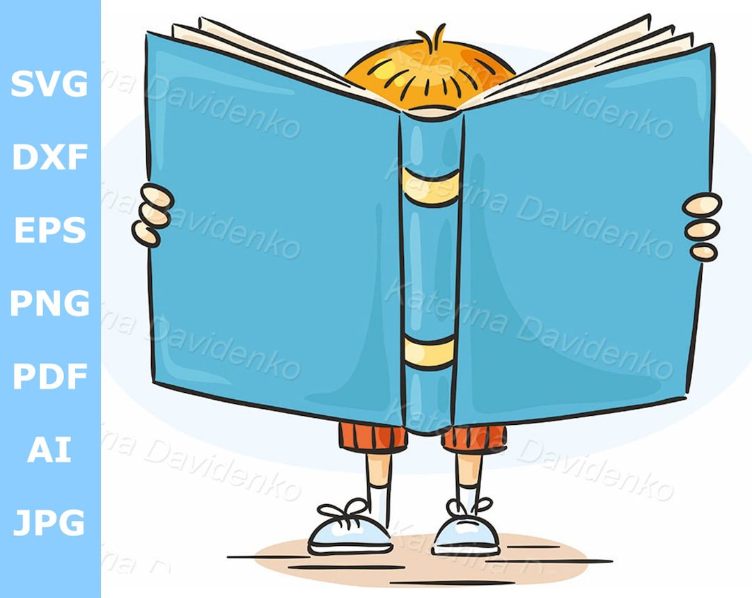 Cartoon School Boy is a Reading a Big Book - Kid Clipart Illustration ...