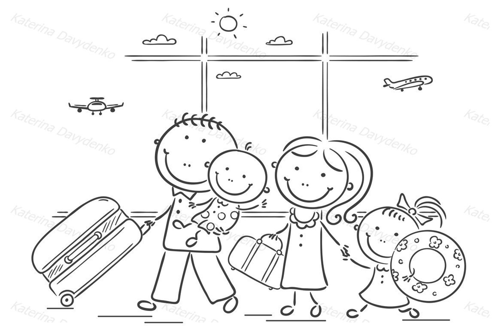 Family Travelling Clipart Parents With Children in the - Etsy