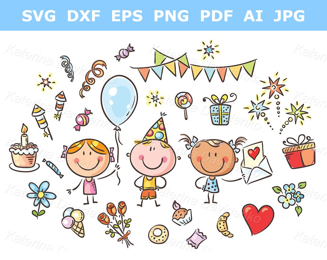 Kids and Party Things Clipart Set. Kids Party Svg Png Digital Download ...