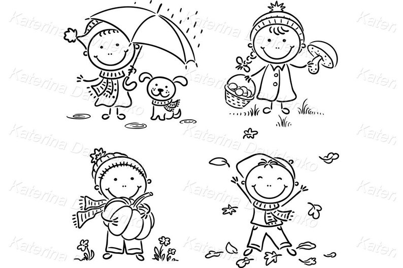 Autumn Season Weather Clipart Set. Illustration of Kids Autumn Outdoor ...