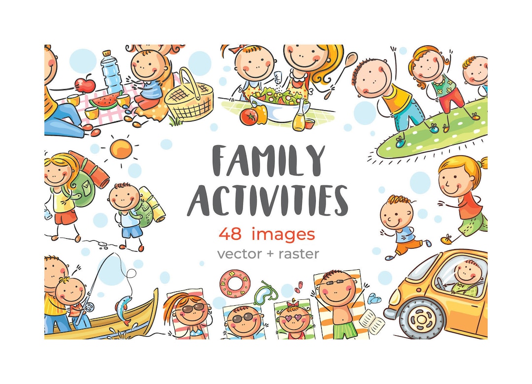 Cartoon Family Activities Bundle. Happy Doodle Family Clipart, Parents ...