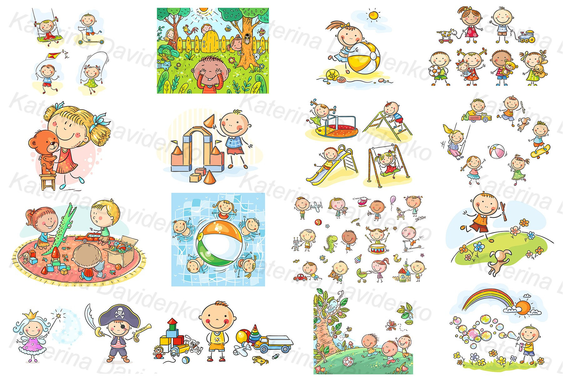 Kids Outdoors Activities Clipart Bundle. Children Playing Clip Art ...