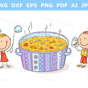 Cartoon Kids Cooking Clipart Healthy Food or Vegetarian - Etsy Australia