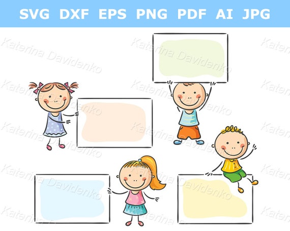 Doodle Cartoon Kids With Banner Clipart Set - Etsy