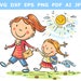 Cartoon Children Clipart. Happy Kids Holding a Big Flag With a Copy ...