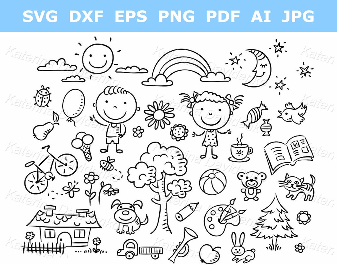 Kids Design Elements Clipart, Outline Vector, Kid Svg Pdf Png Vector ...