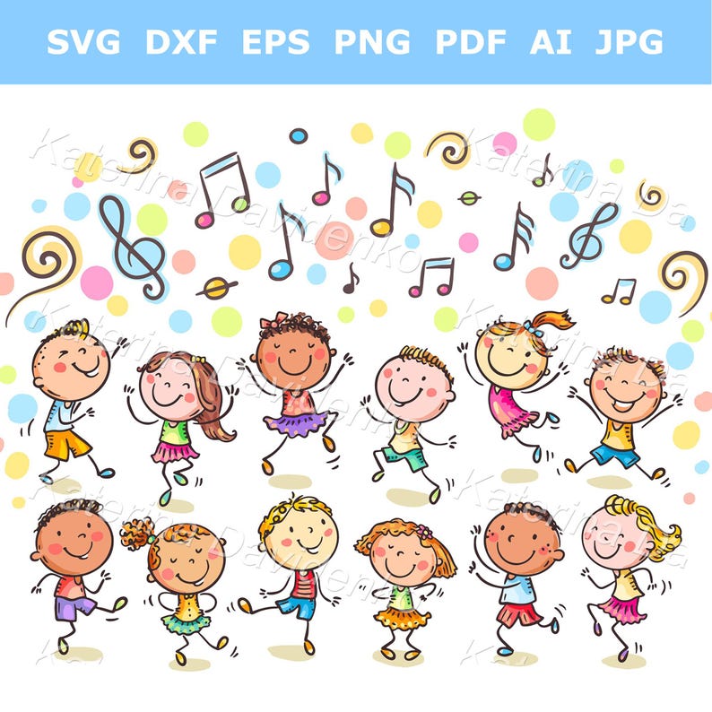 Happy Cartoon Kids Clipart Set. Group of Dancing Children. Funny Kids ...