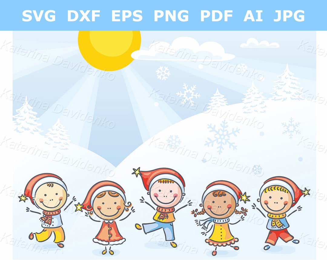 Happy Cartoon Christmas Kids Clipart. XMAS Children Clip Art. Hand ...