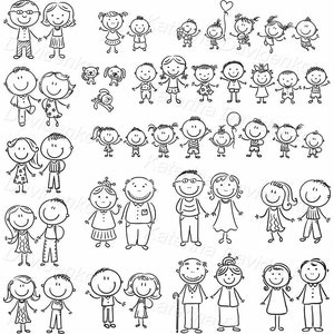 Cartoon Doodle Family Members Isolated Clipart Set Pdf Svg Png Dxf Eps ...