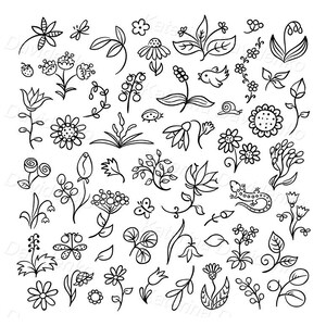 Set of Cartoon Floral Design Elements, Flowers Clipart, Separate ...
