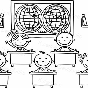 Cartoon School Kids in the Classroom at the Lesson, School Children at ...