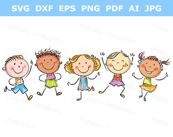 Cartoon Doodle Kids in the Garden Clipart Set Different - Etsy