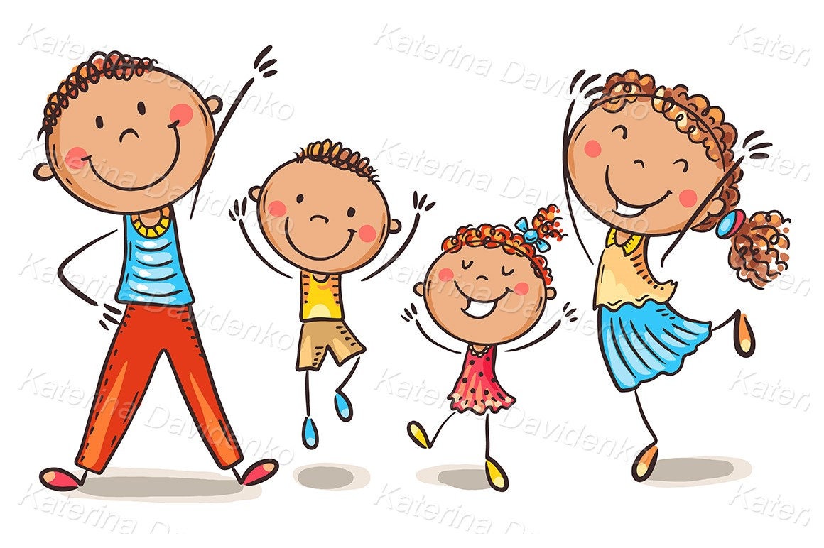 Glückliche Familie Clipart, Cartoon tanzende Eltern, Kinder, die vor ...