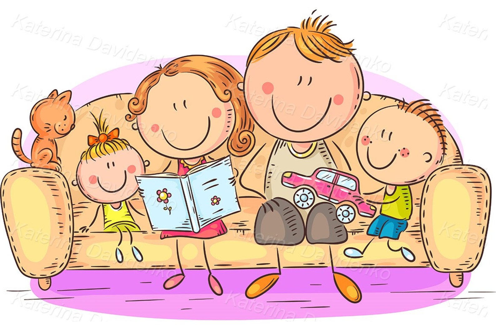 Cartoon Happy Family Clipart Doodle Family With Two Children - Etsy