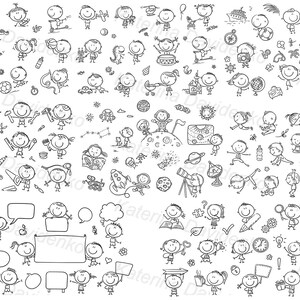 Kids Bundle Clipart. Doodle Cartoon Kids Clip Art Set. Children Vector ...