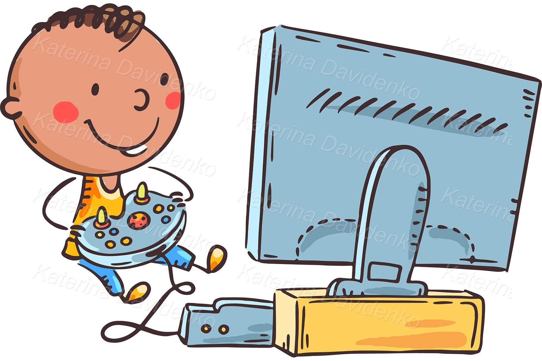 Technology Clipart, Cartoon Kids Using Electronic Devices, Doodle ...