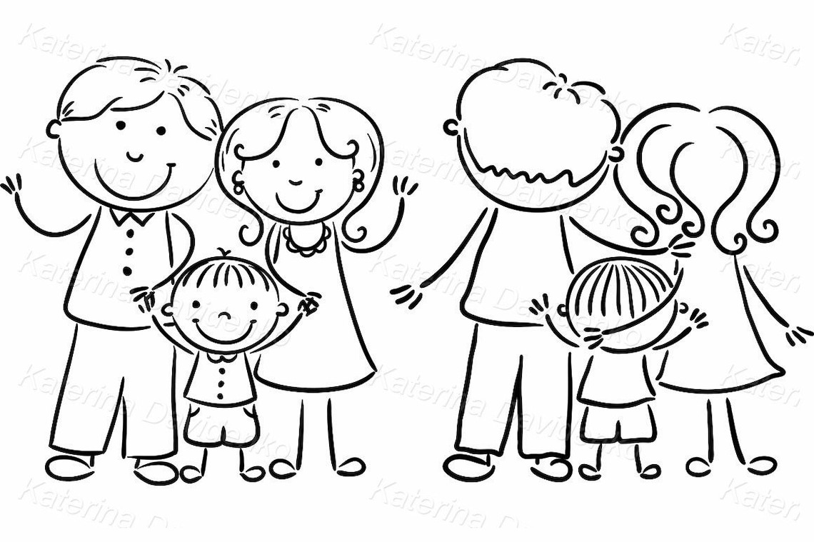 Happy Cartoon Family With One Child Doodle Family Clip Art - Etsy