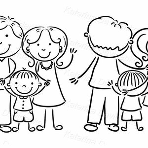 Happy Cartoon Family With One Child. Doodle Family Clipart. Parents ...