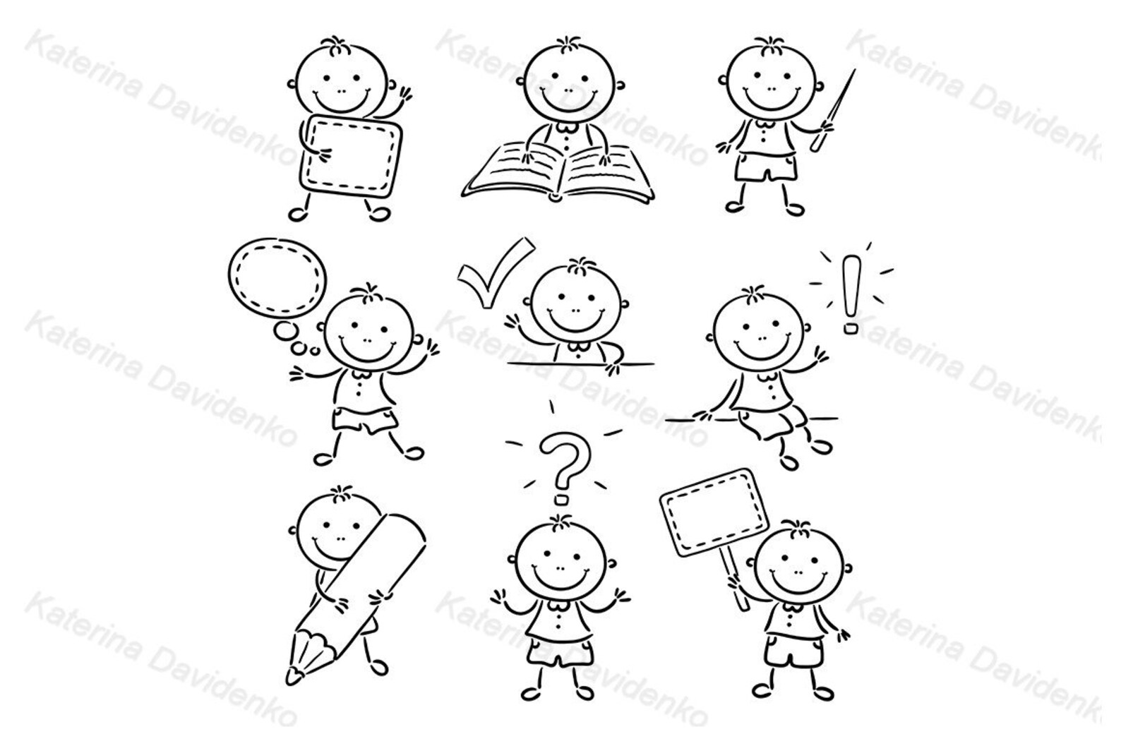 Cartoon Boy With Different Signs and Objects Clipart Kids | Etsy