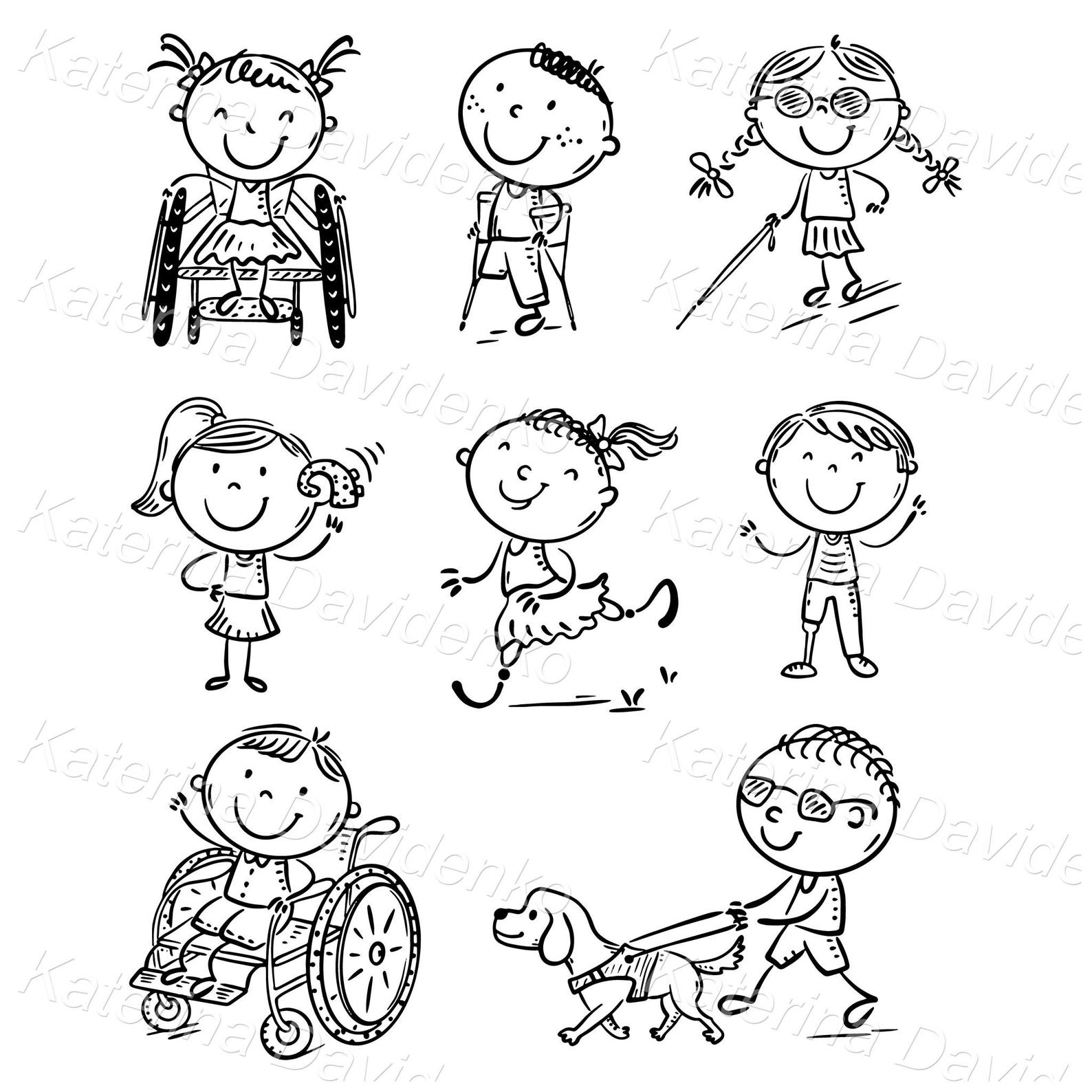 Cartoon Cute Disabled Kids With Special Needs, Disability Children Clip ...