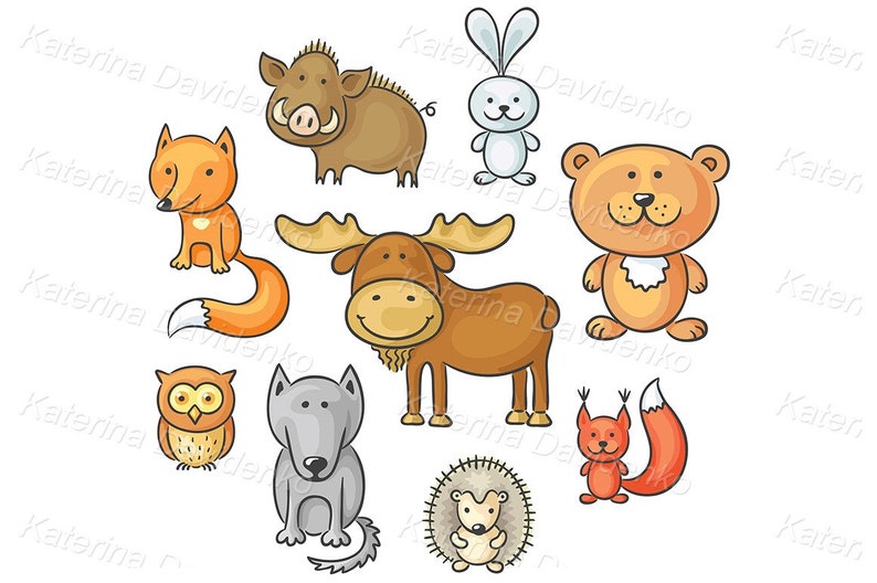 Cartoon Wild Forest Animals Clipart Set Children's - Etsy