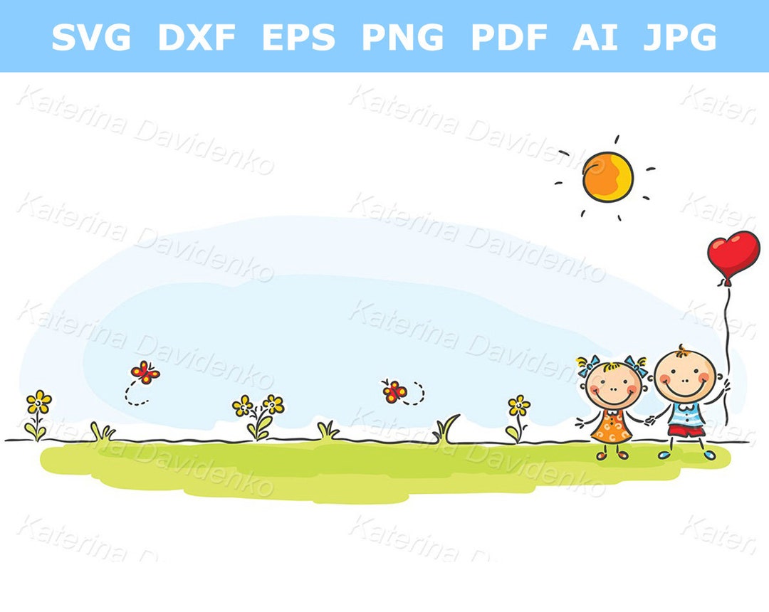 Cartoon Doodle Kids Clipart Banner. Happy Children With Copy Space - Etsy