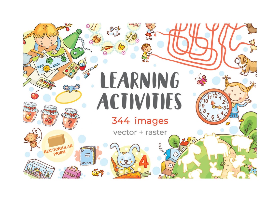 Learning Activities Clipart. Logic Games and Tasks for Children. Back ...