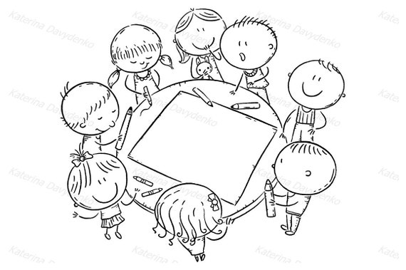 Children Outline Drawing