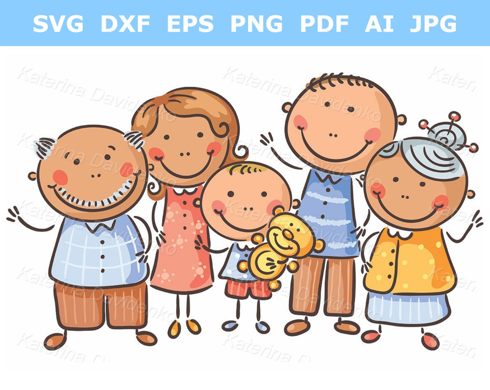 Cartoon Family Clipart Happy Doodle Mom Dad Grandpa - Etsy