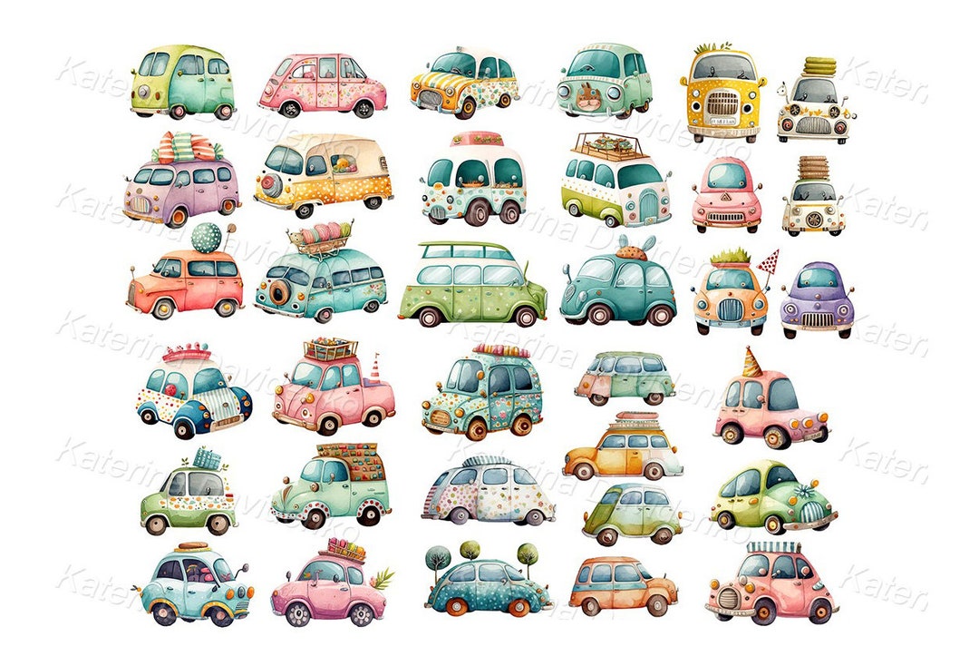 Cartoon Cars Clipart Set of Watercolor Cars Child Drawing - Etsy Australia