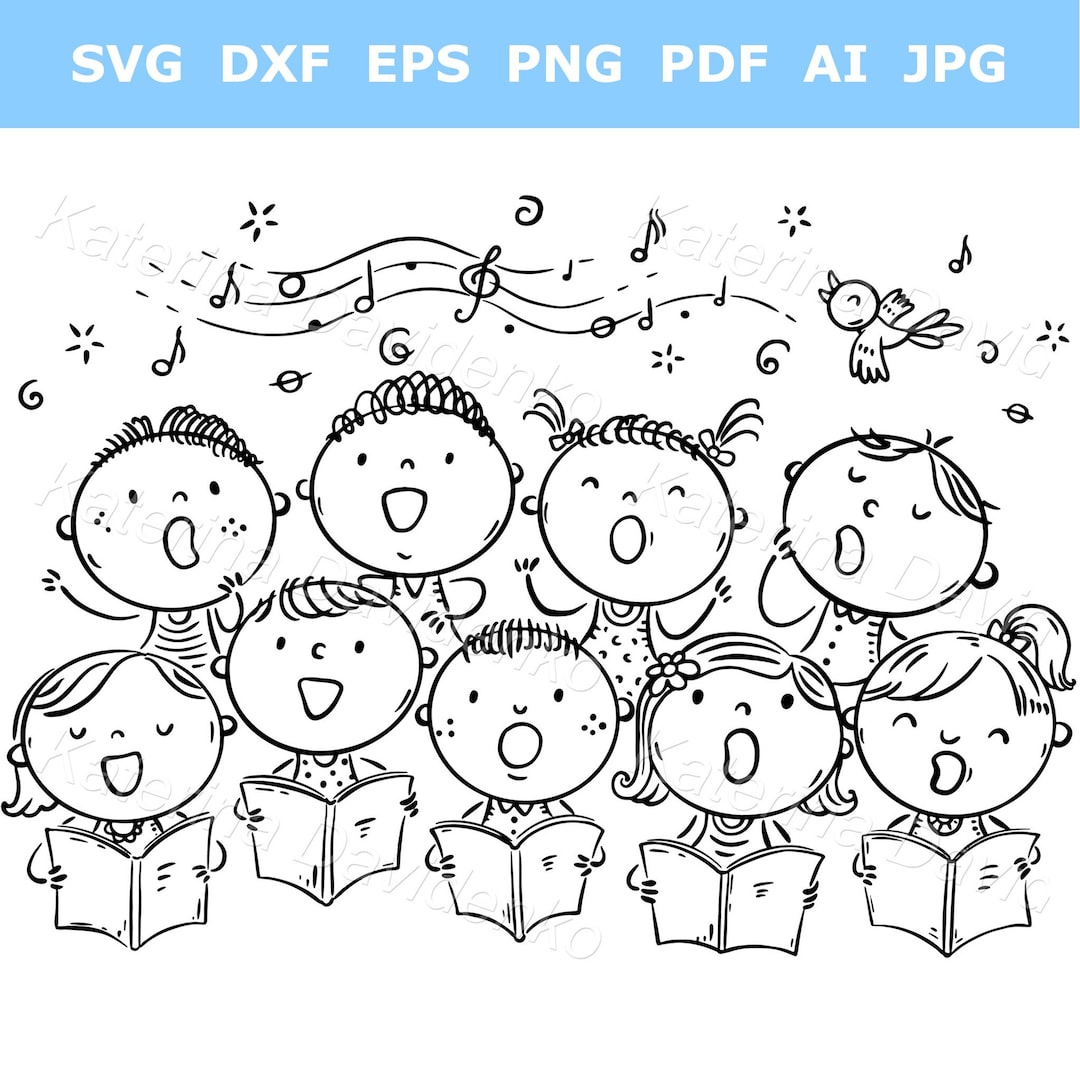 Hand Drawn Children Choir Clipart. Outline Kids Choir. Cartoon Children ...